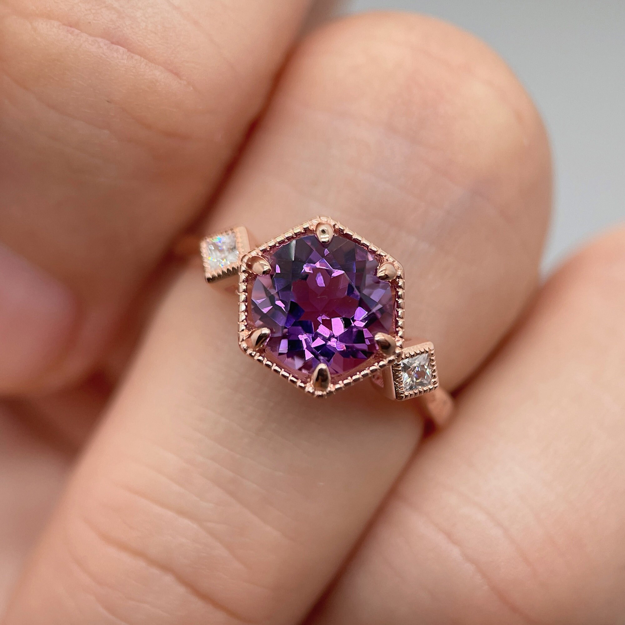 Vintage Round Amethyst Engagement Ring, Sterling Silver Amethyst ...