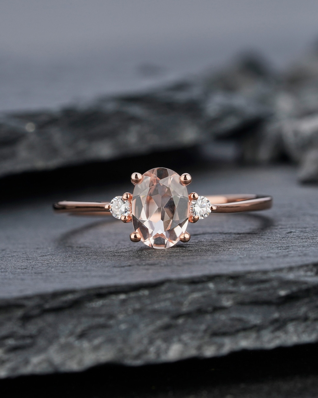 Rose Gold Morganite Engagement Ring, Pink Morganite Wedding Ring, Oval ...