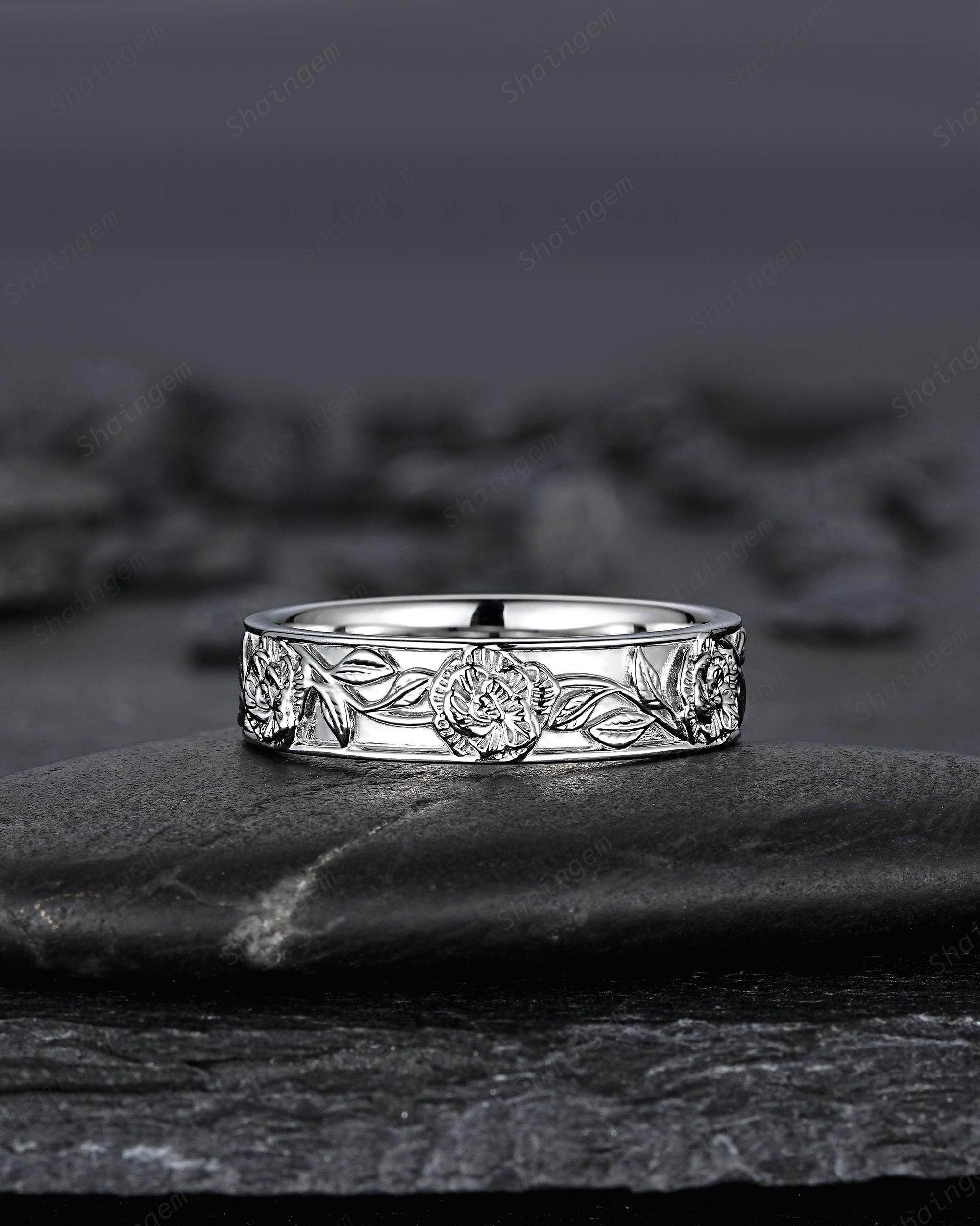 His and Hers Full Eternity Carnation January Birth Flower Couple Ring ...