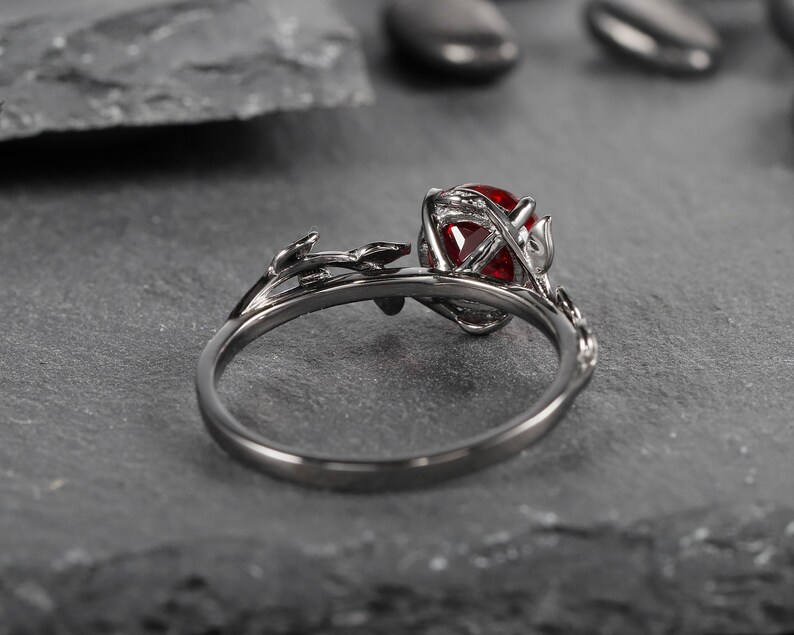 Black Gold Finish Round Ruby Engagement Ring Rhodium Black - Etsy
