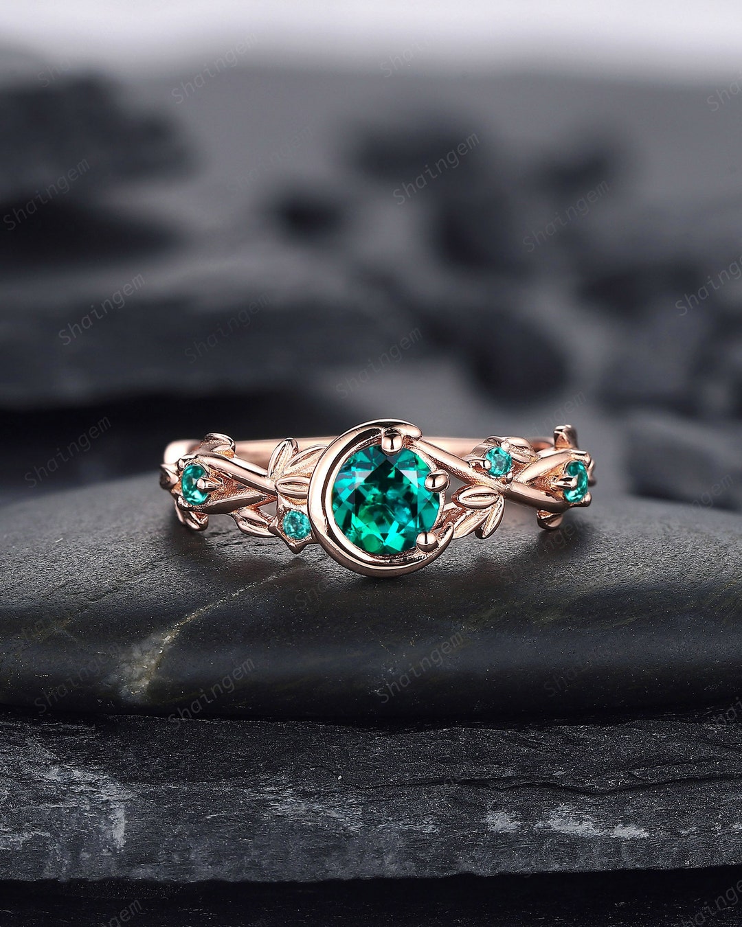 Vintage Emerald Leaf Engagement Ring, Twig Branch Emerald Promise Ring ...