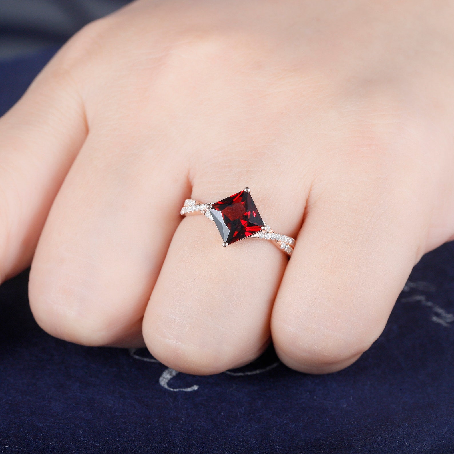 Princess Cut Garnet Diamond Engagement Ring Vintage January Birthstone ...