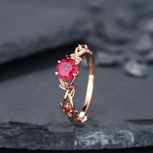 Vintage Hexagon Ruby and Garnet Engagement Ring, Unique Nature Inspired ...