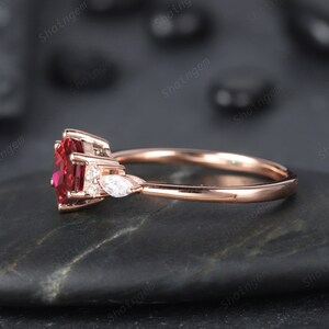 Unique Hexagon Ruby Engagement Ring, Vintage Ruby and Marquise Diamond ...