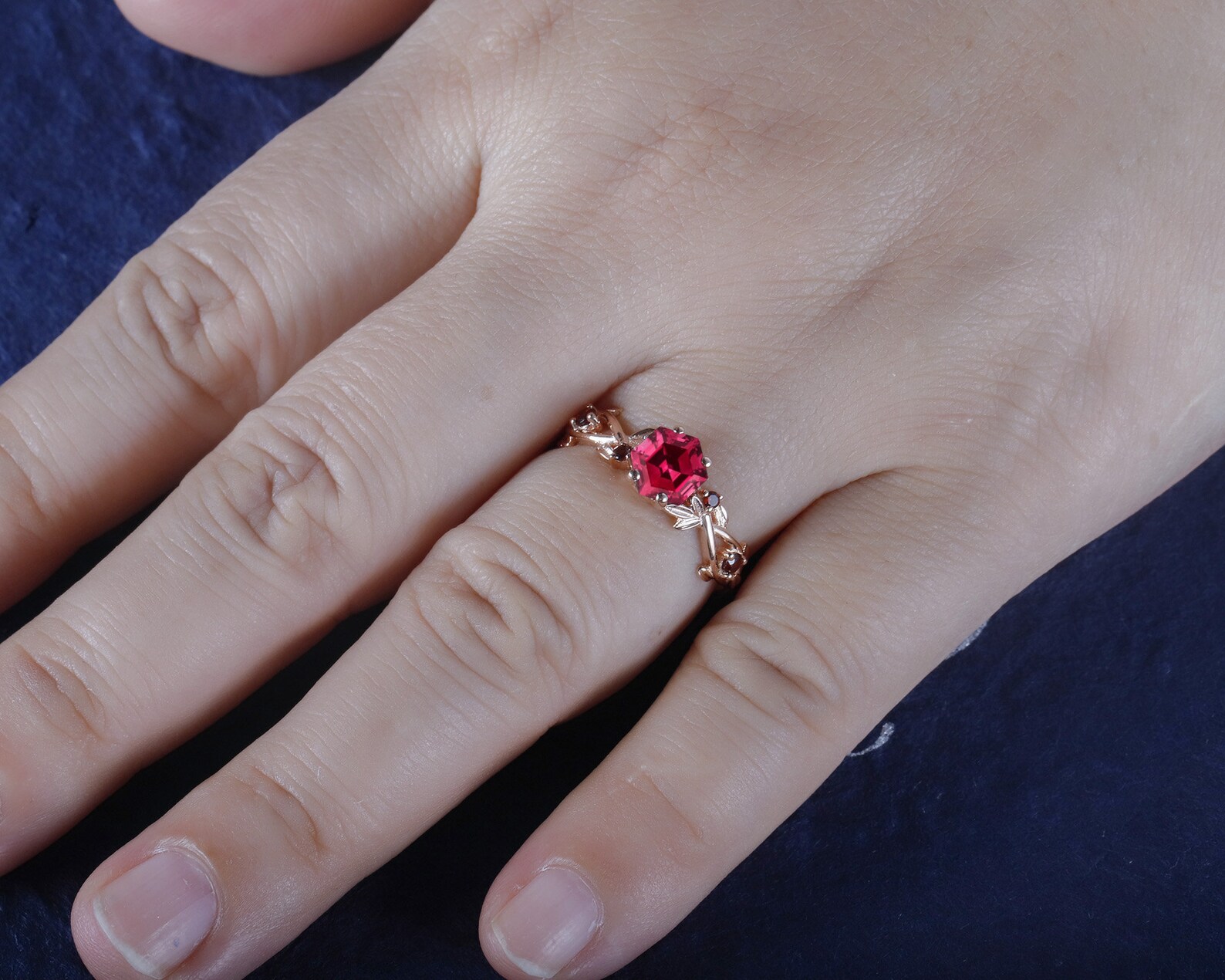 Vintage Hexagon Ruby and Garnet Engagement Ring Unique Nature - Etsy