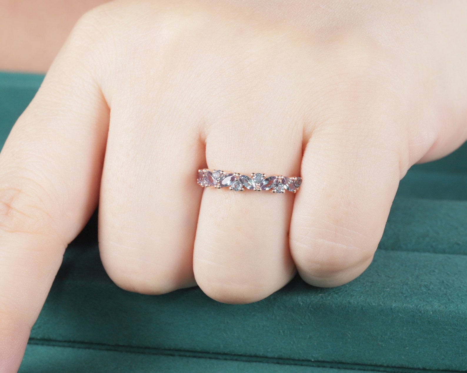 Marquise Alexandrite Wedding Band Half Eternity 14k Rose Gold - Etsy