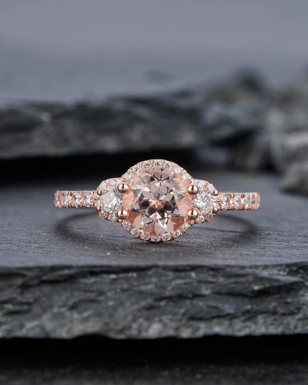 Natural Pink Morganite Engagement Ring, Round Shape Morganite Halo ...