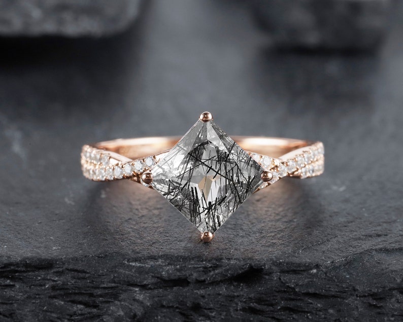 Unique Princess Black Rutilated Quartz Engagement Ring Black - Etsy