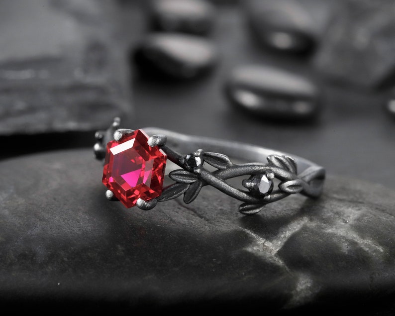 Black Gold Finish Hexagon Ruby Engagement Ring Rhodium Black - Etsy