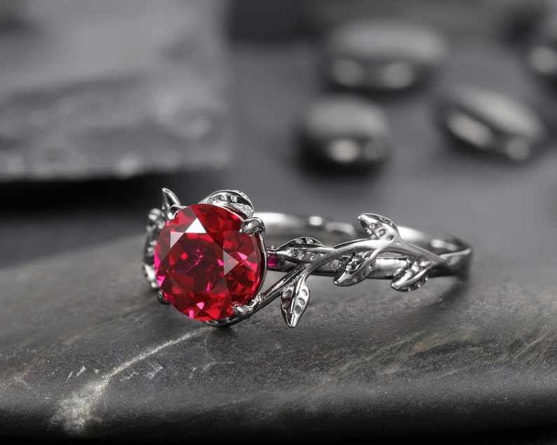 Black Gold Finish Round Ruby Engagement Ring Rhodium Black - Etsy