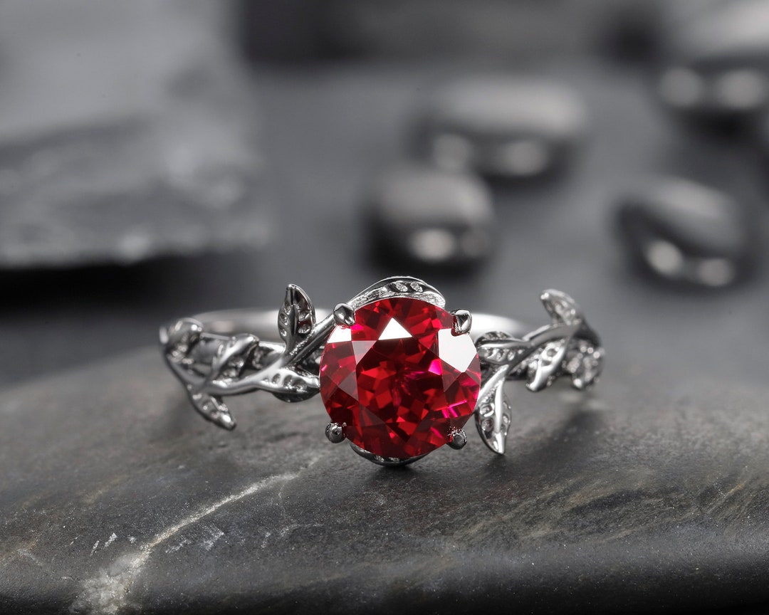 Black Gold Finish Round Ruby Engagement Ring Rhodium Black - Etsy