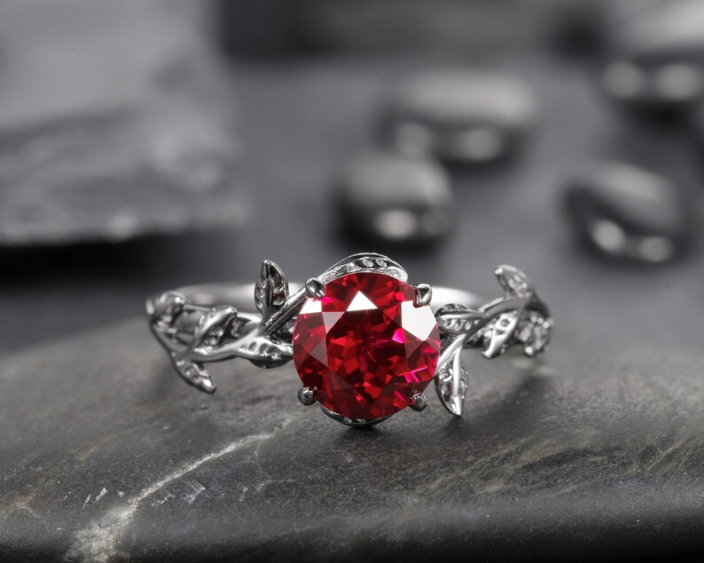 Black Gold Finish Round Ruby Engagement Ring Rhodium Black - Etsy