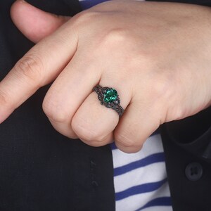Vintage Oval Emerald Engagement Ring Set 18K Black Gold Vermeil and ...