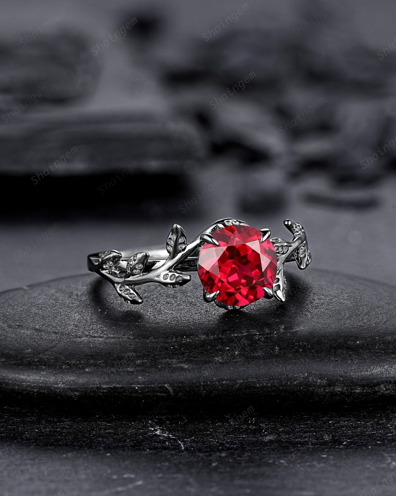Black Gold Finish Round Ruby Engagement Ring, Rhodium Black Hip Hop ...