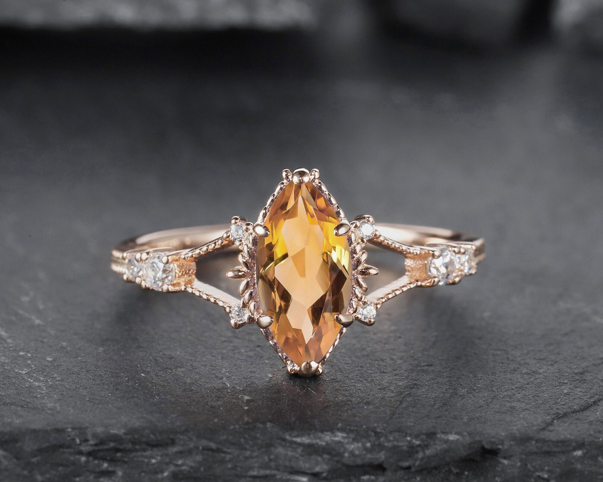 Vintage Marquise Cut Citrine Engagement Ring Unique November - Etsy
