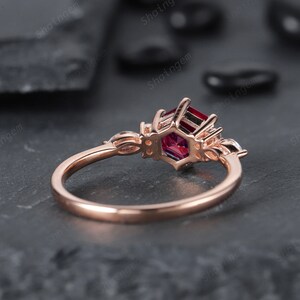 Unique Hexagon Ruby Engagement Ring, Vintage Ruby and Marquise Diamond ...