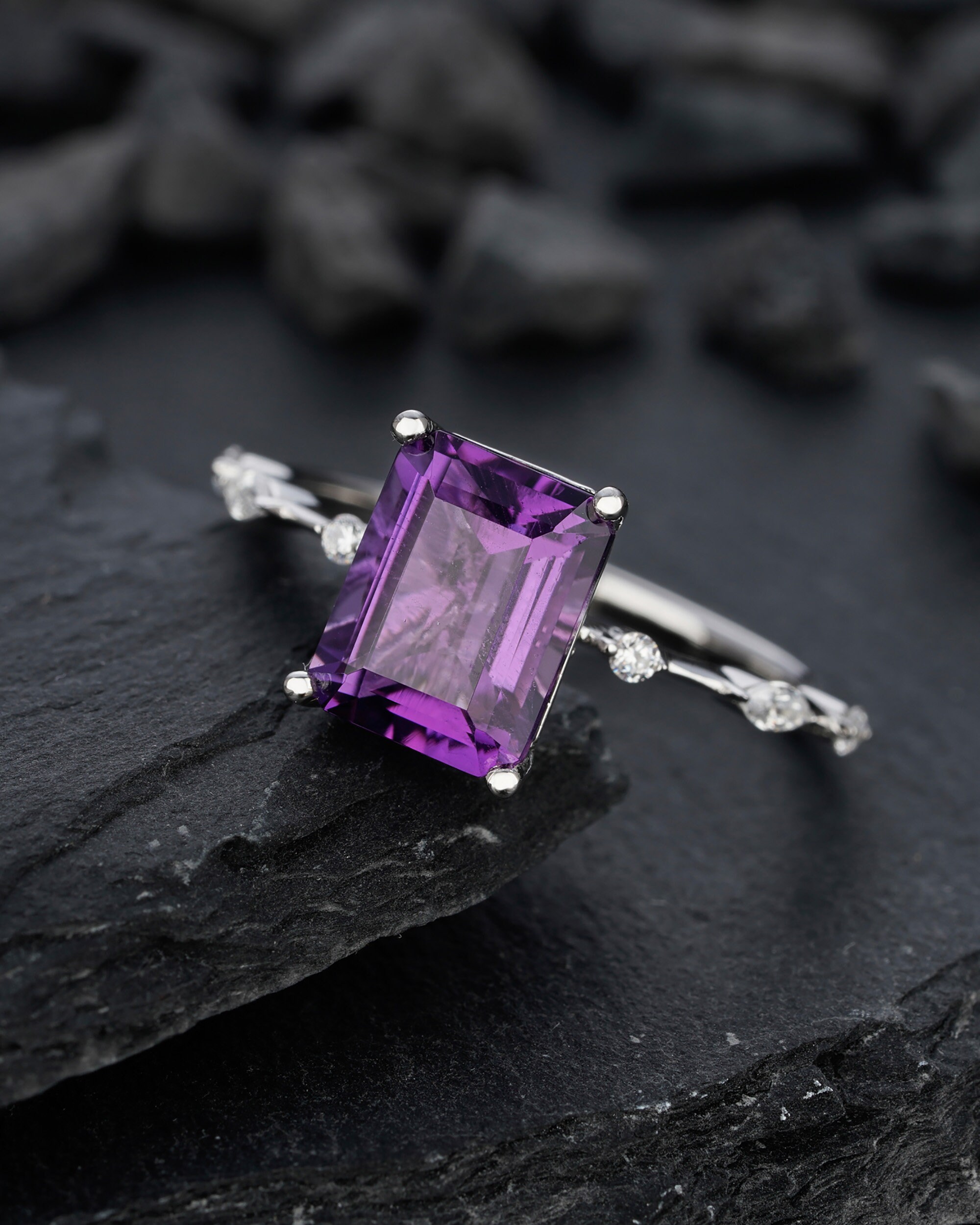 Vintage Emerald Cut Purple Amethyst Engagement Ring, Sterling Silver ...