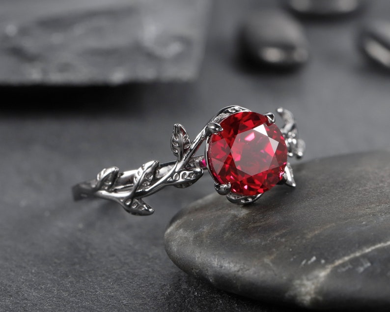 Black Gold Finish Round Ruby Engagement Ring Rhodium Black - Etsy