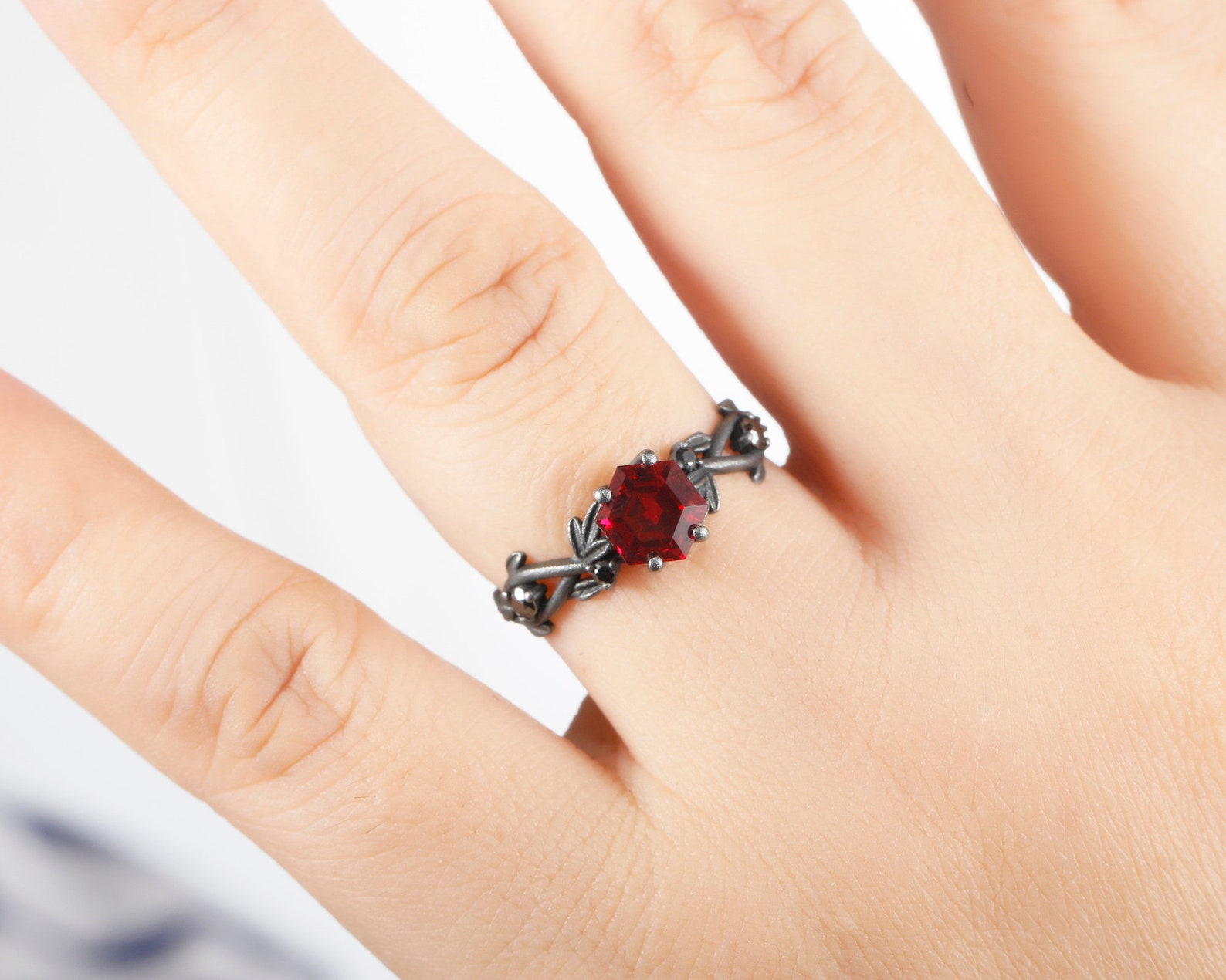 Black Gold Finish Hexagon Ruby Engagement Ring Rhodium Black - Etsy