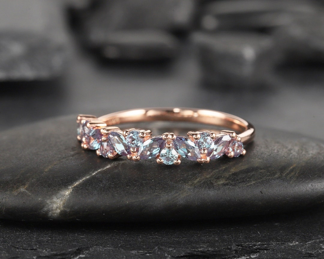 Marquise Alexandrite Wedding Band, Half Eternity 14k Rose Gold ...