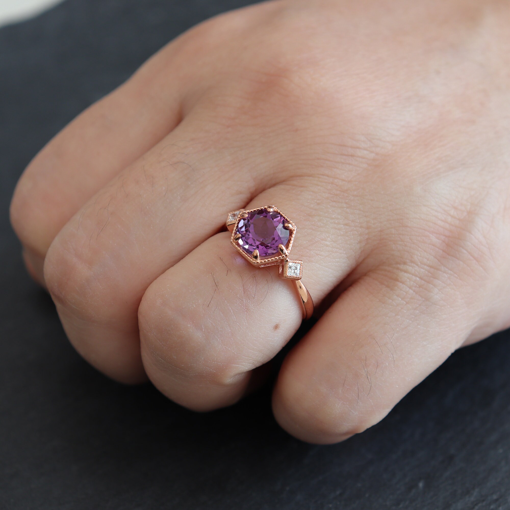 Vintage Round Amethyst Engagement Ring, Sterling Silver Amethyst ...