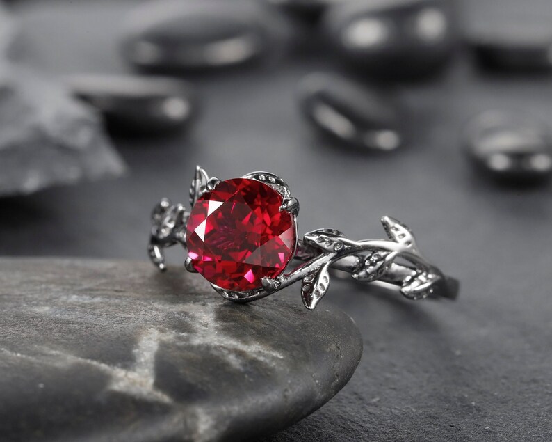 Black Gold Finish Round Ruby Engagement Ring Rhodium Black - Etsy