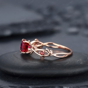 Vintage Hexagon Ruby and Garnet Engagement Ring, Unique Nature Inspired ...