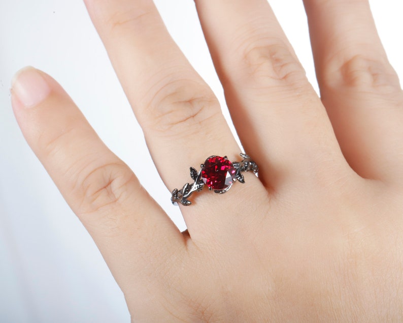 Black Gold Finish Round Ruby Engagement Ring Rhodium Black - Etsy