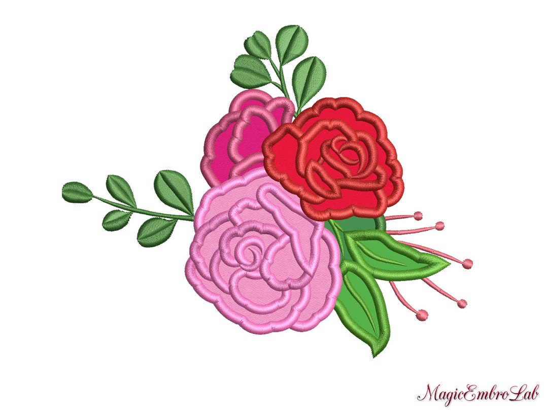 Rose Applique Design, Roses Embroidery Design, Flower Embroidery Design ...