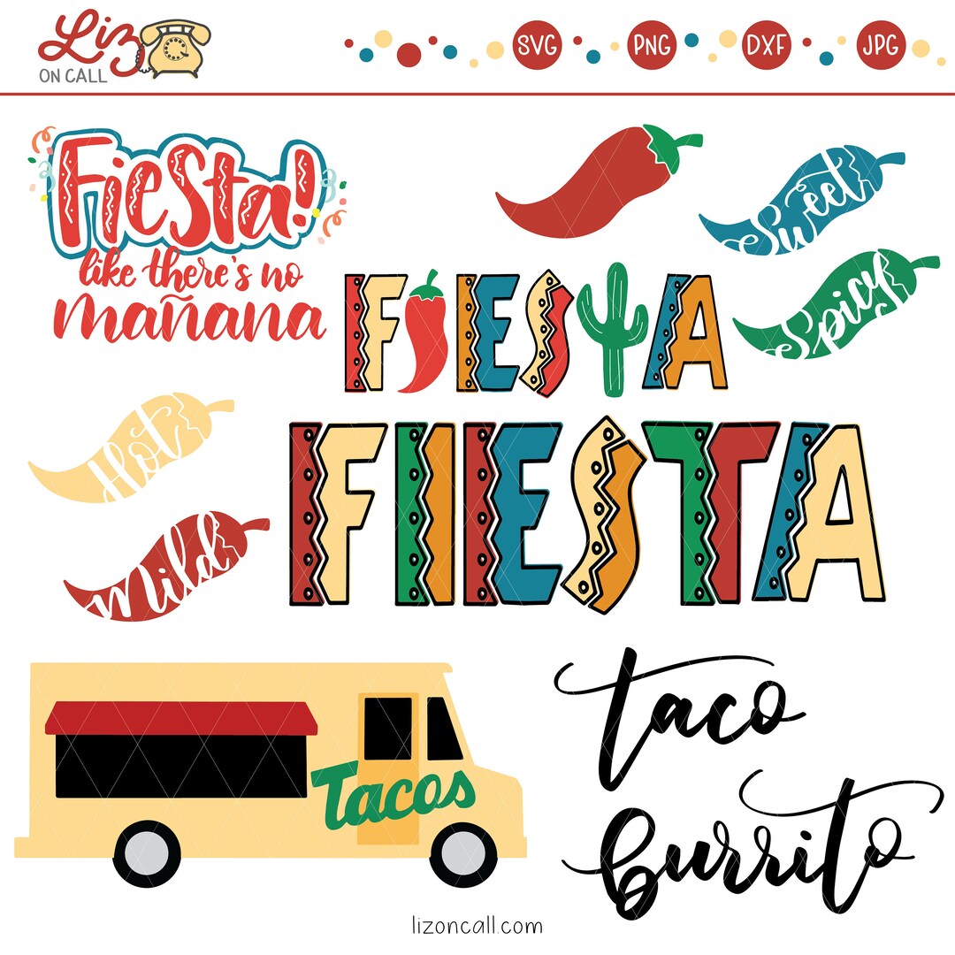 Fiesta Cut Files SVG Files Cut File Bundle Hand Lettered Cut Files Taco ...