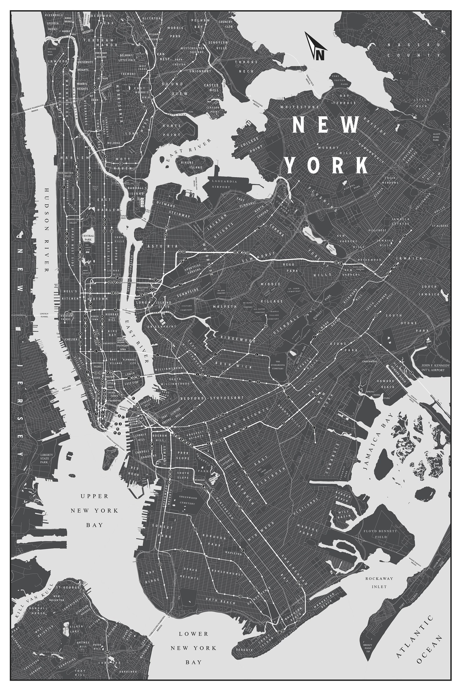 Detailed New York City Neighborhoods Map Print - Etsy