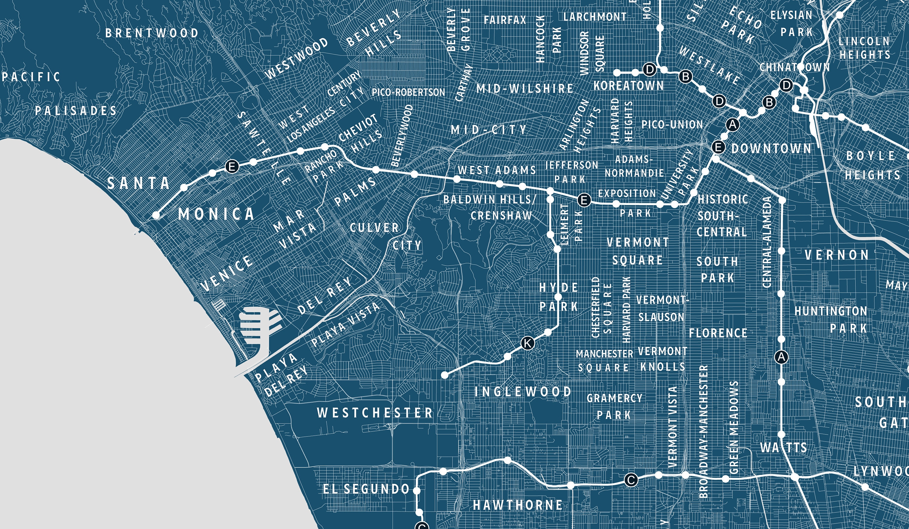 Detailed Los Angeles Neighborhoods Map - Etsy