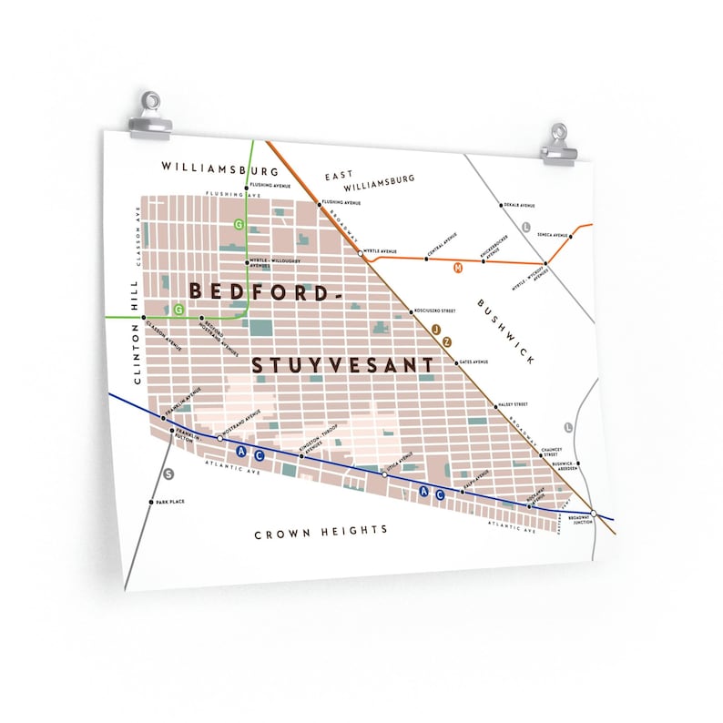 Bedford-stuyvesant Neighborhood Map Print, Brooklyn, New York City - Etsy