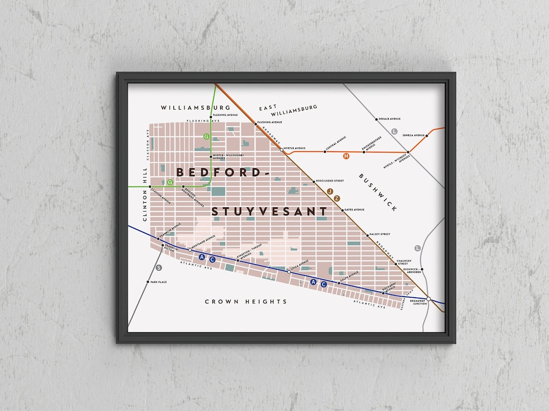 Bedford-stuyvesant Neighborhood Map Print, Brooklyn, New York City - Etsy