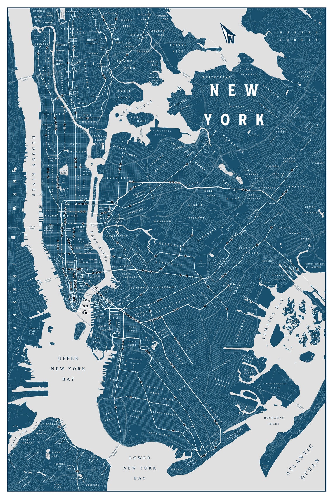 Detailed New York City Neighborhoods Map | Etsy