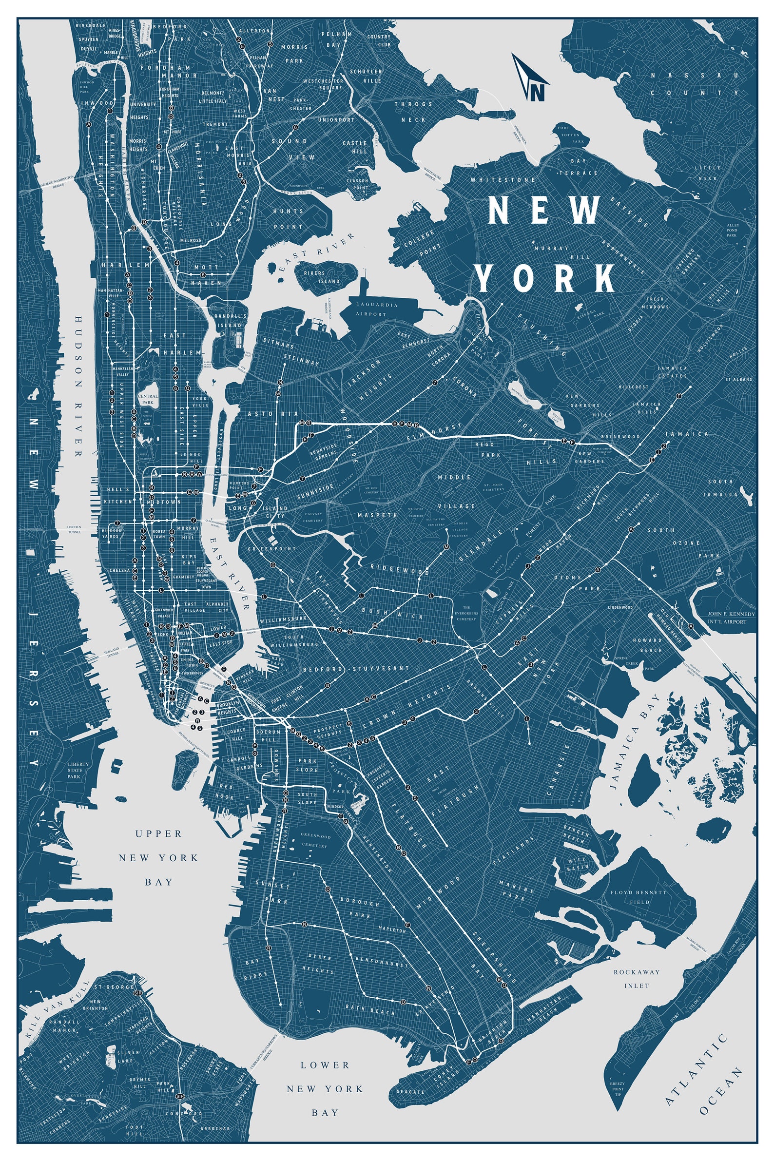 Detailed New York City Neighborhoods Map Print - Etsy