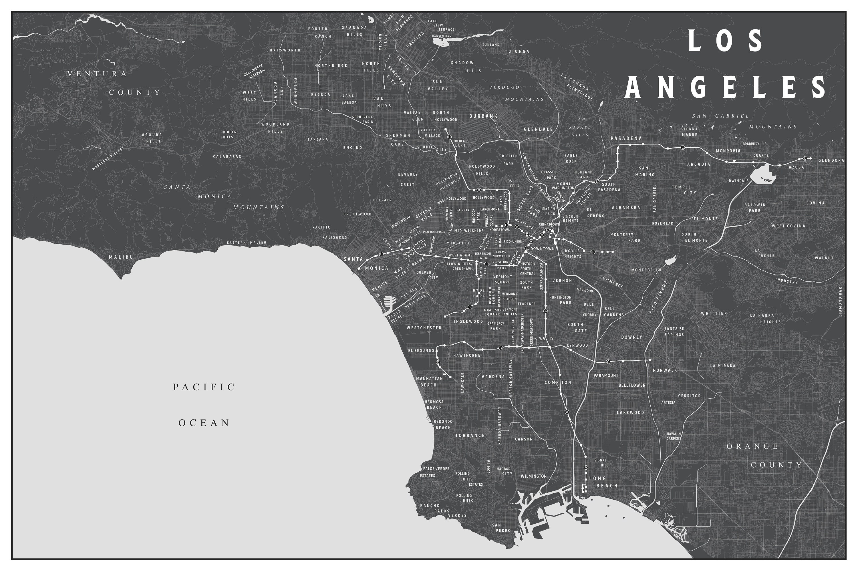Detailed Los Angeles Neighborhoods Map - Etsy