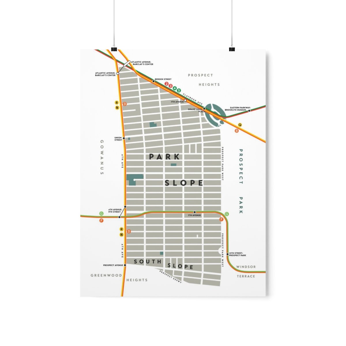 Park Slope / South Slope Neighborhood Map, Brooklyn, New York City - Etsy