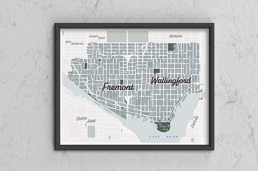 Fremont / Wallingford Neighborhood Map Print, Seattle, Washington - Etsy