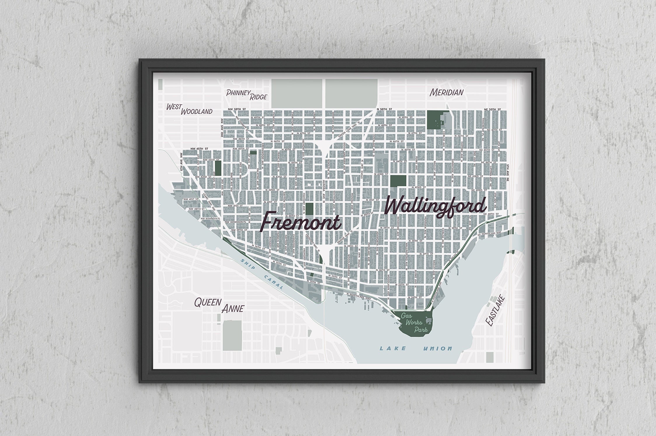 Fremont / Wallingford Neighborhood Map Print, Seattle, Washington - Etsy