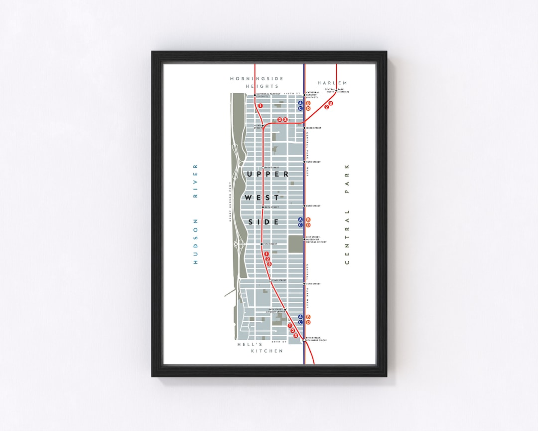 Upper West Side Neighborhood Map Print, Manhattan, New York City - Etsy