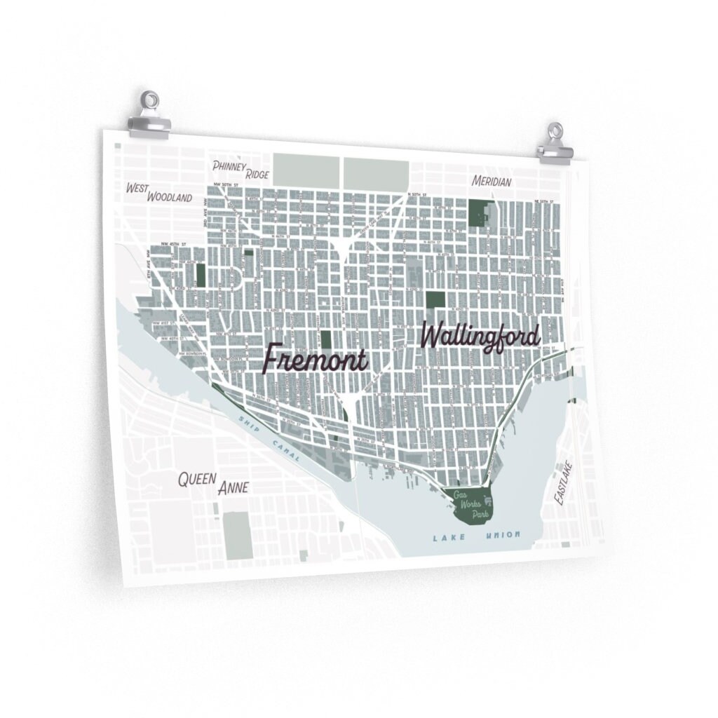 Fremont / Wallingford Neighborhood Map Print, Seattle, Washington - Etsy