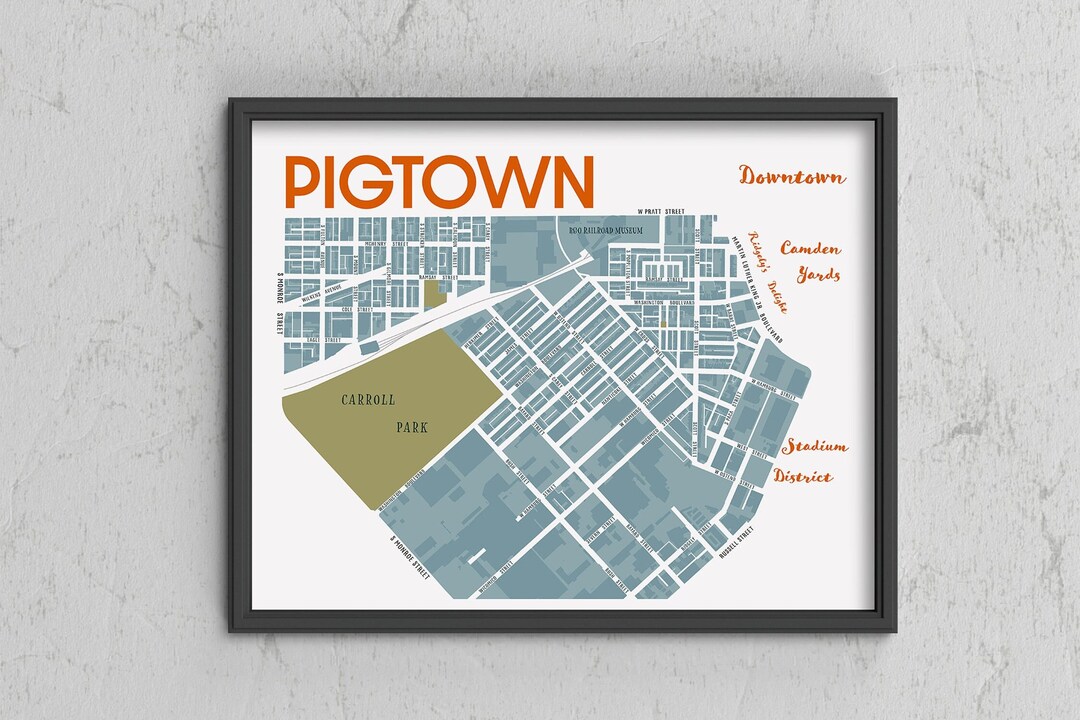 Pigtown / Washington Village Neighborhood Map Print, Baltimore ...