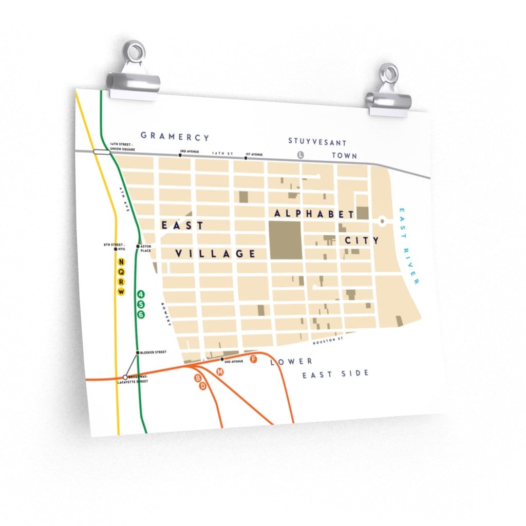East Village / Alphabet City Neighborhood Map Print, Manhattan, New ...