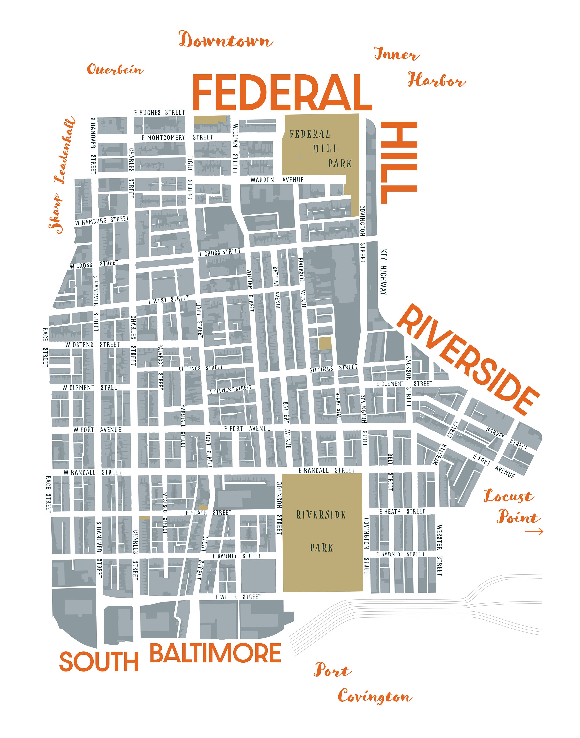 Federal Hill / Riverside / South Baltimore Neighborhood Map Print ...