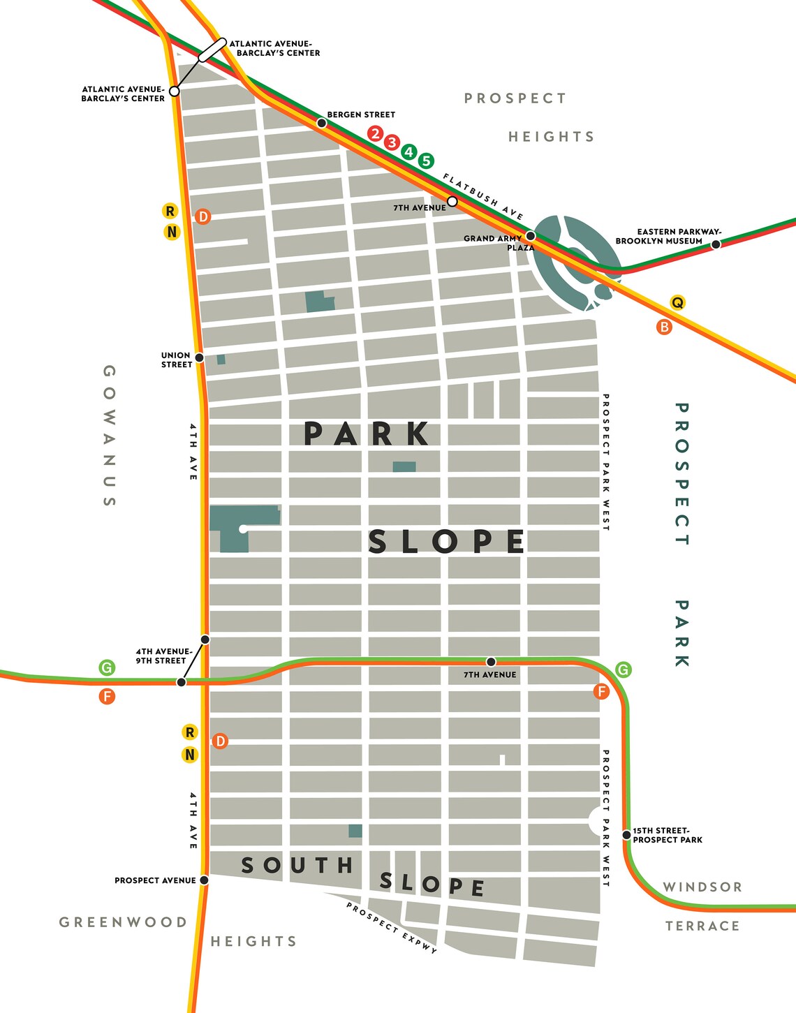 Park Slope / South Slope Neighborhood Map, Brooklyn, New York City - Etsy
