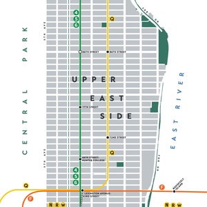 Upper East Side Neighborhood Map Print, Manhattan, New York City - Etsy