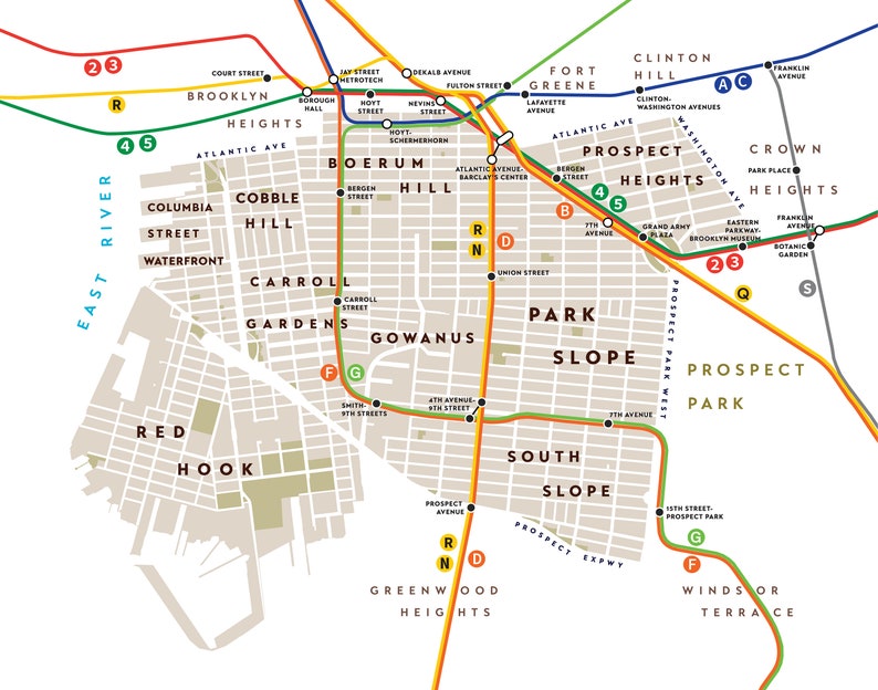 Brooklyn Neighborhood Map Print: Park Slope, Cobble Hill, Carroll ...