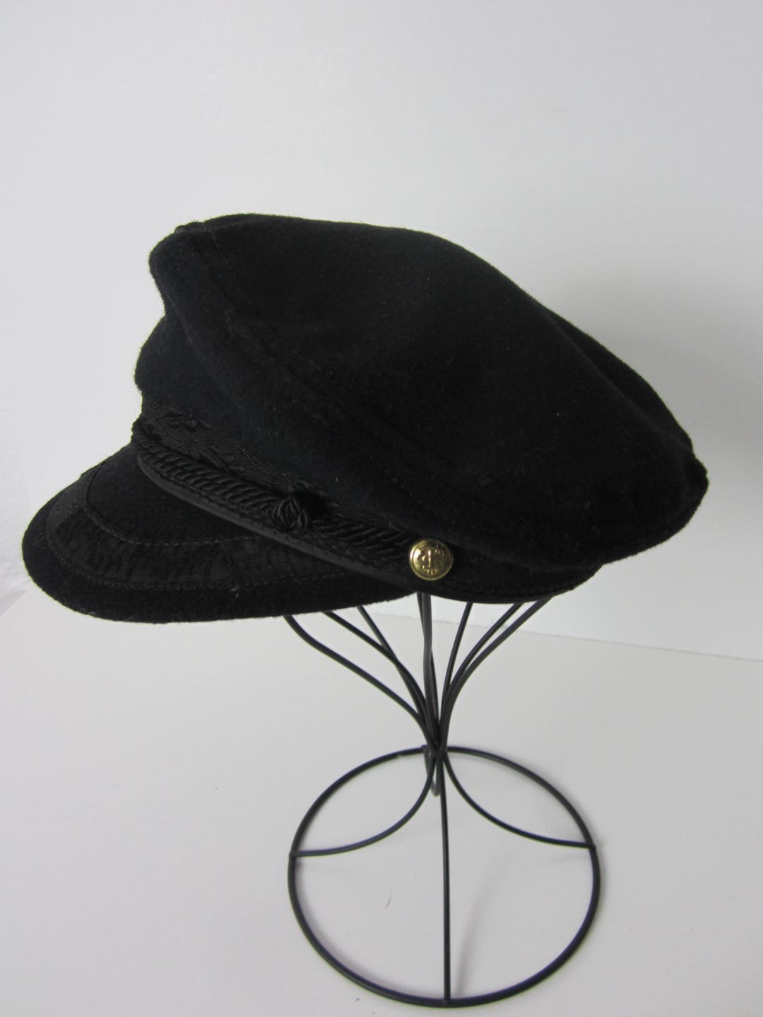 Vintage Mens Newsboy Cabbie Conductor Hat Black 100% Wool Detailed Nice ...