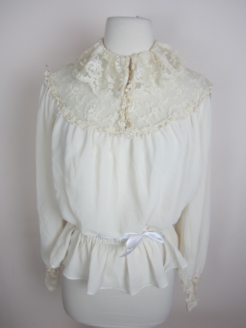 Vintage 40s Shubette of London Victorian Lace Ruff Collar Peplum Blouse ...